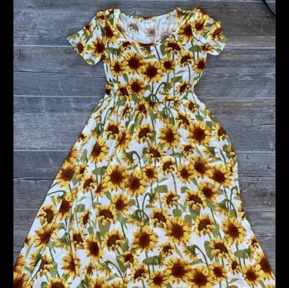 LuLaRoe | Dresses | Lularoe Large Sunflowers Riley Empire Waist Maxi ...
